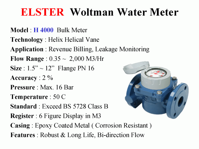 Water Meter H4000 series / Helical Vane Bulk Meter, Capacity 0.35 ...