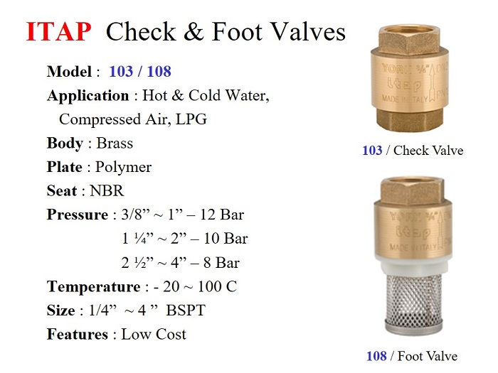 Brass Check & Foot Valves - Itap series 103 & 108 / 8 ~ 12 Bar, Screw 3 ...