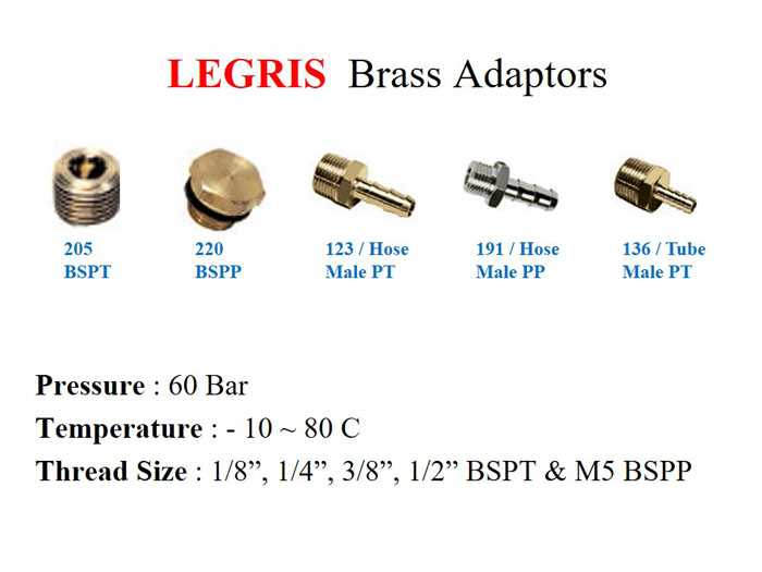 Brass Adaptors - Legris / Convertible Male Female BSPT NPT Connection ...