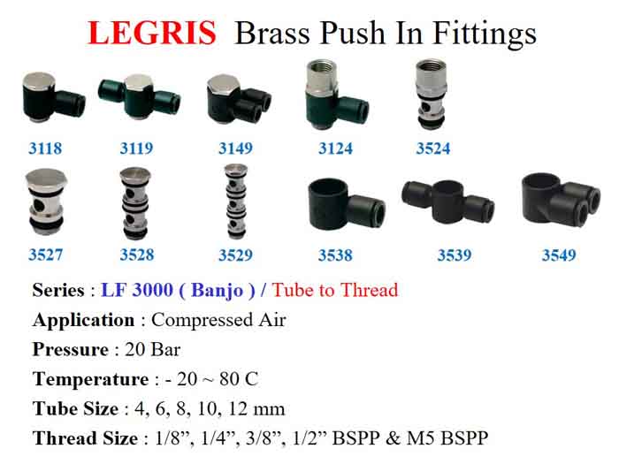 Push-In Fittings - Legris LF 3000 / Brass, Metric Size, Tube to Thread ...