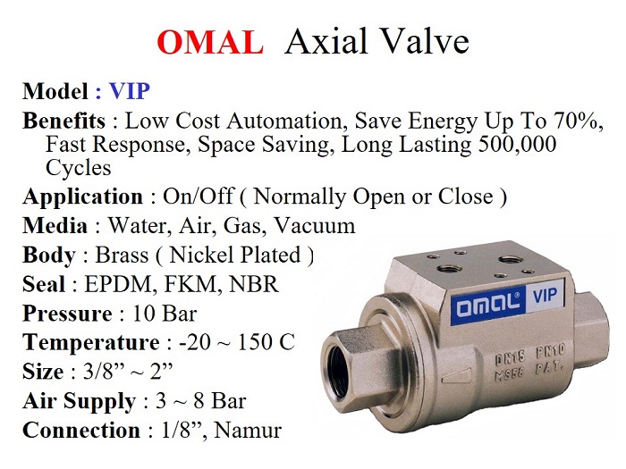 Axial Flow Valve - Omal VIP series / Brass, 10 Bar | Gamako Ekakarsa