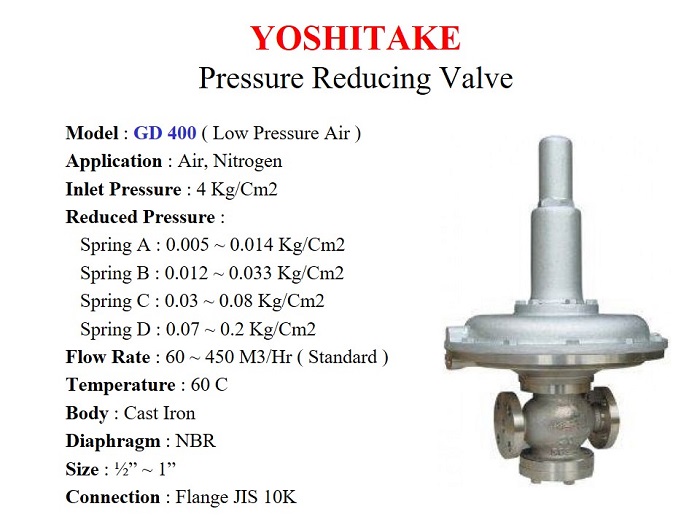 Pressure Reducing Valve for Air & Gas - Yoshitake GD-400 / 0.2 Bar ...